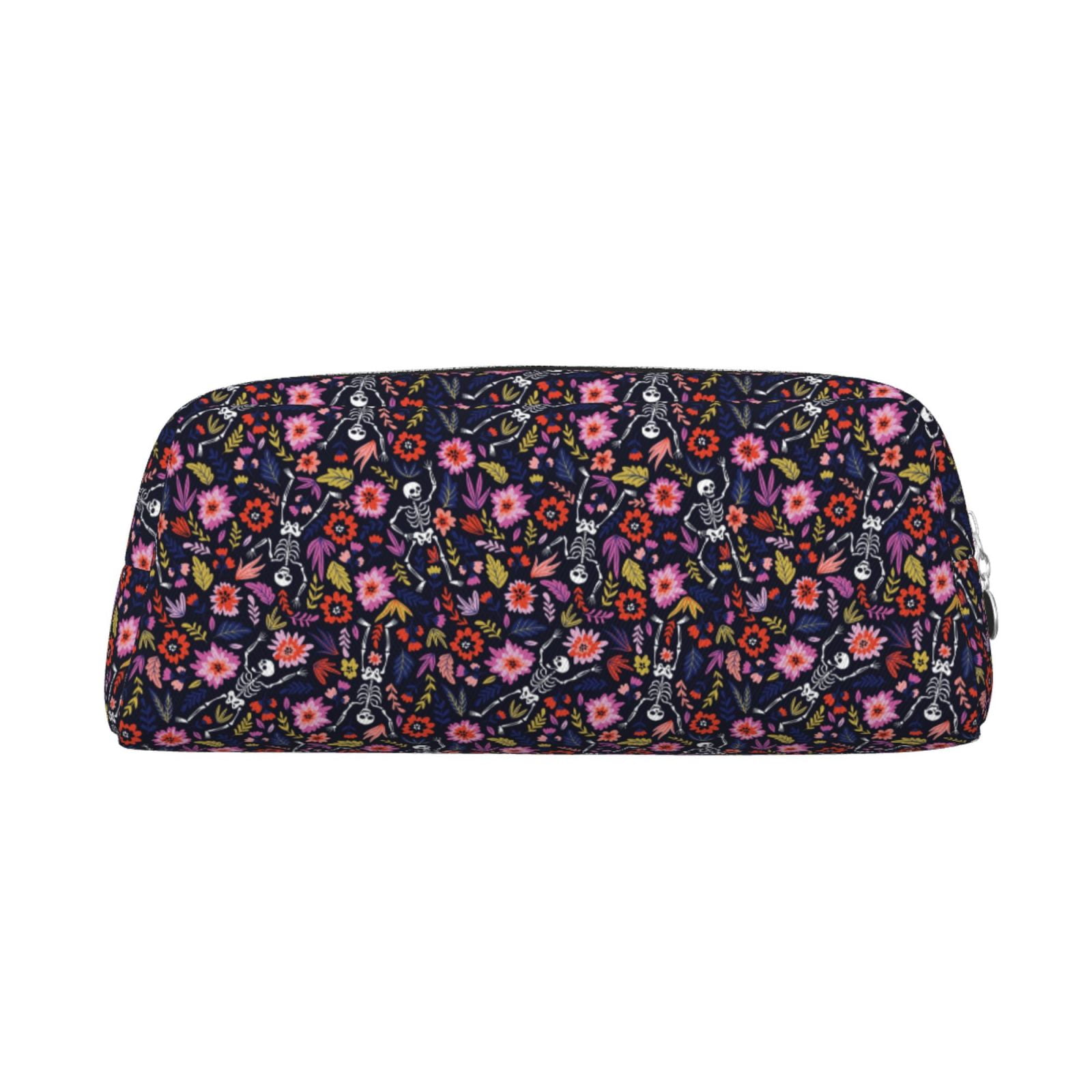 Uemuo Dancing Skeletons Floral Garden Printed Leather Pencil Case ...