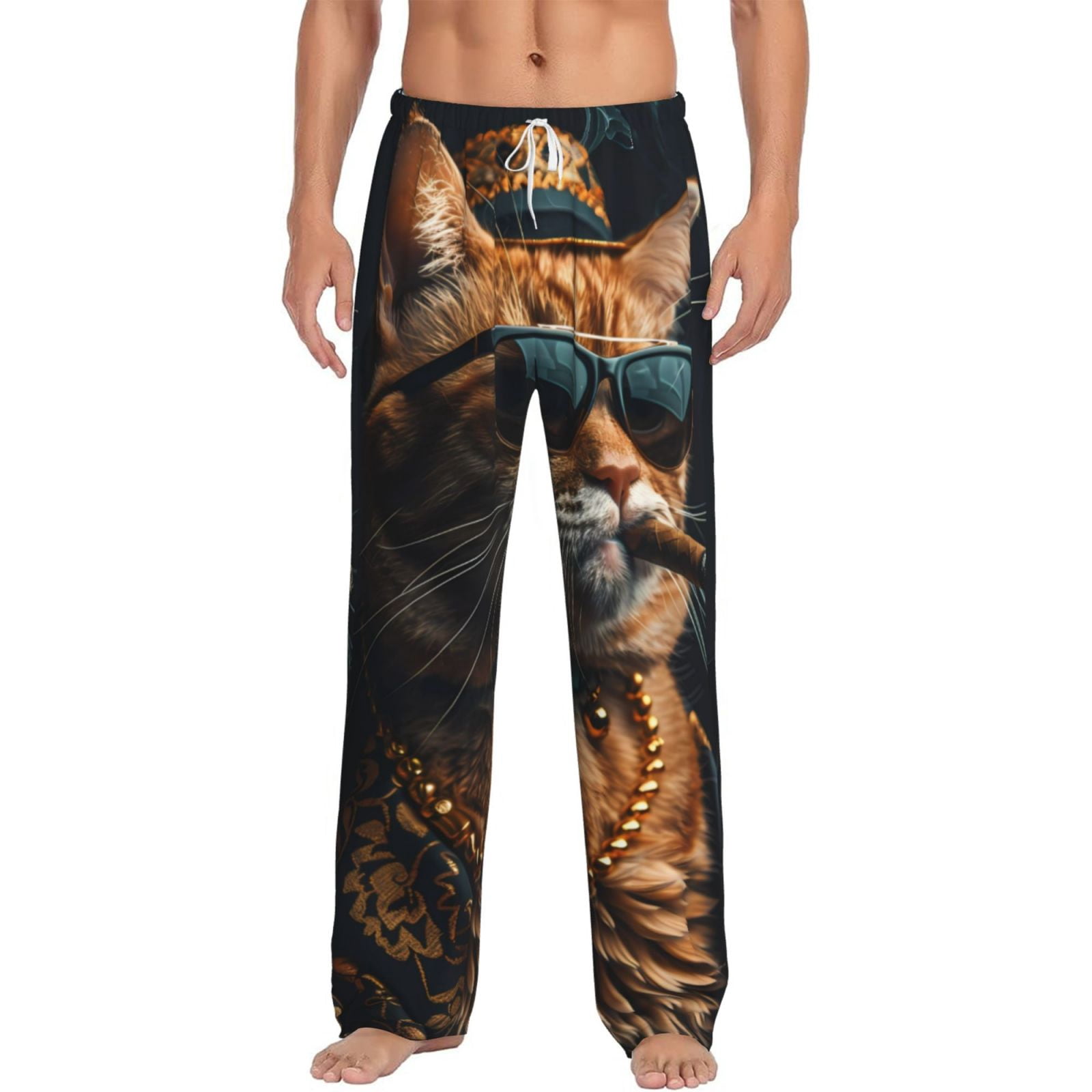 Uemuo Dapper Cat in Sunglasses Pattern Men's Wide Leg Palazzo Lounge ...