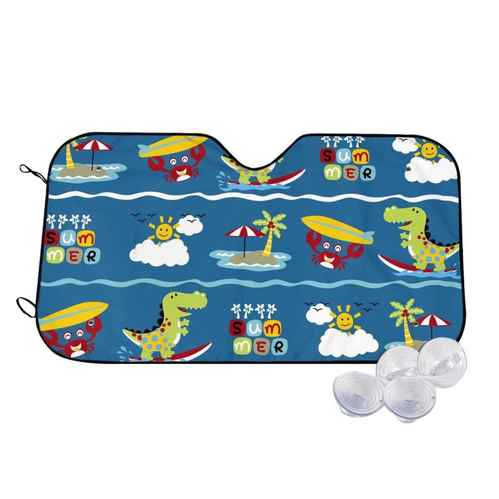 Uemuo Dinosaur on the Beach Vacation Pattern Accordion Car Windshield ...