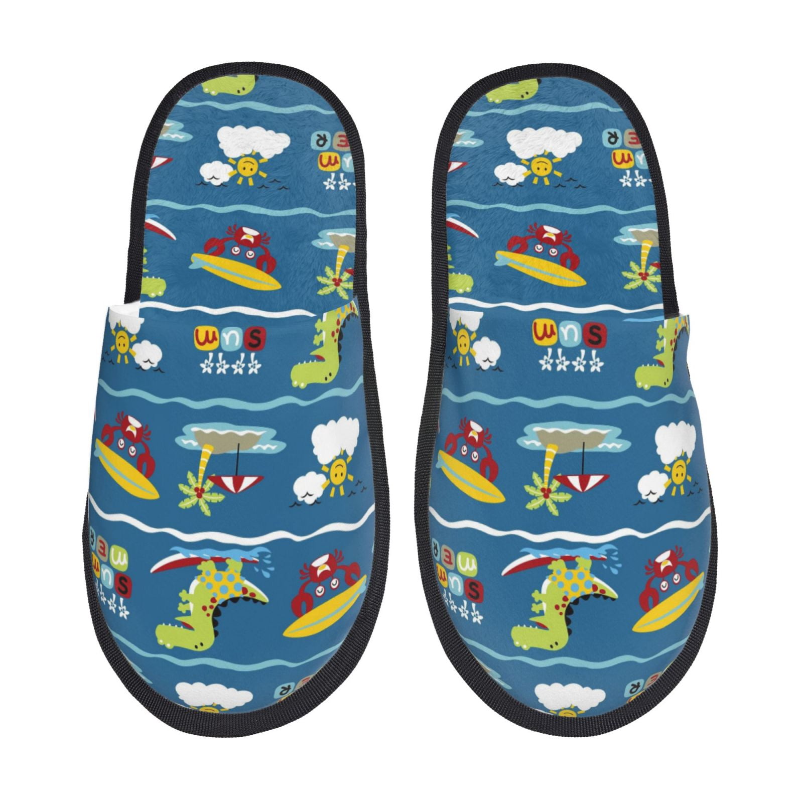 Uemuo Dinosaur on the Beach Vacation Printe Plush Furry Slippers with ...