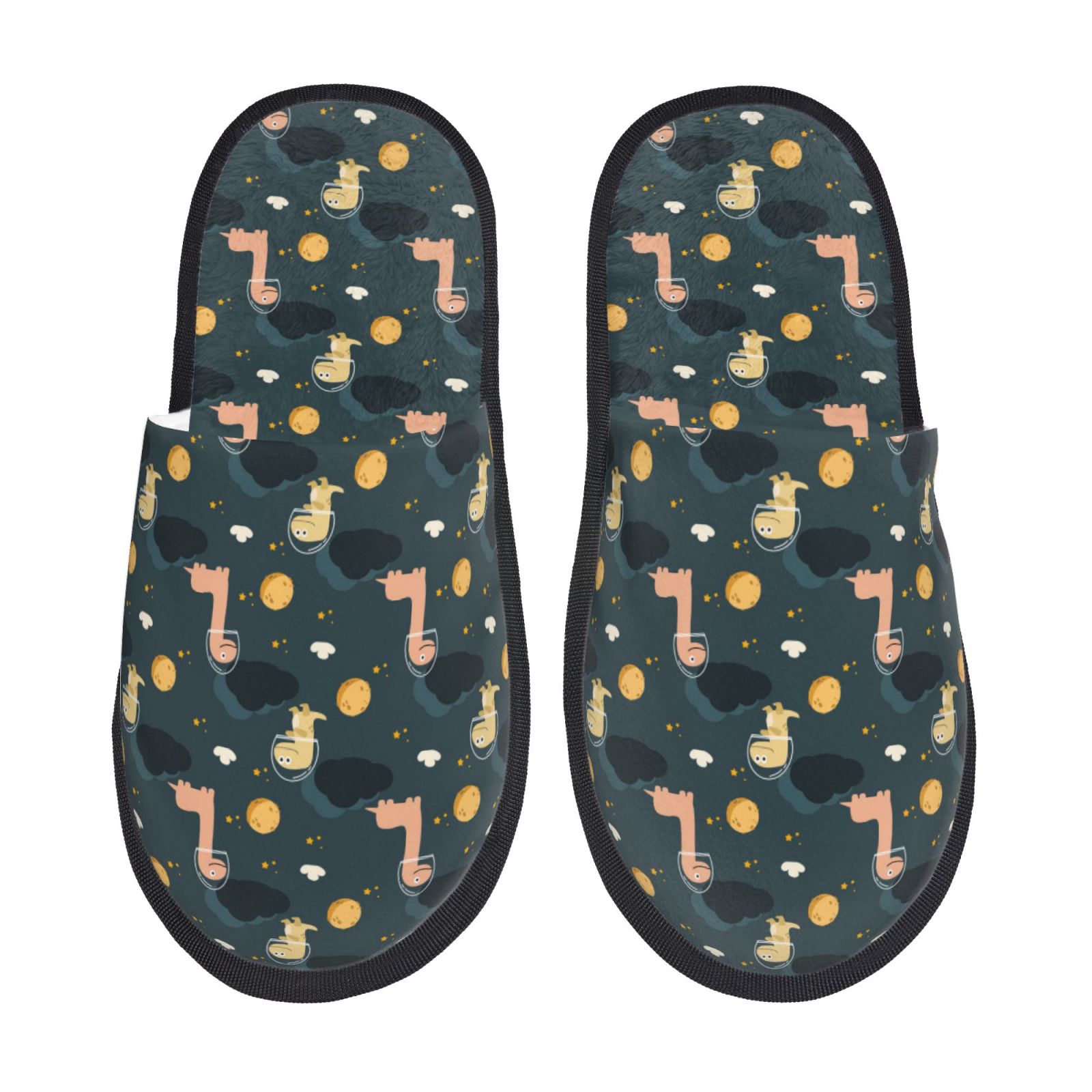 Uemuo Dinosaur In The Space Printe Plush Furry Slippers with EVA Sole ...