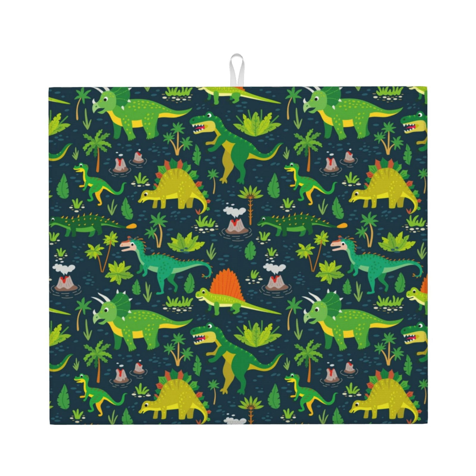 Uemuo Dinosaurs and Tropical Leaves and Flowers Pattern Dish Drying Mat ...