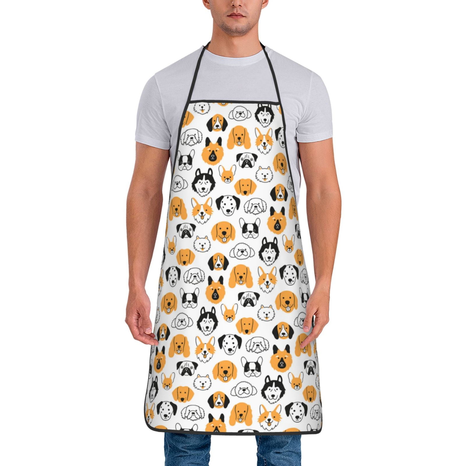 Uemuo Dog Faces Printed Bib Apron, Adjustable , Water and Oil Resistant ...