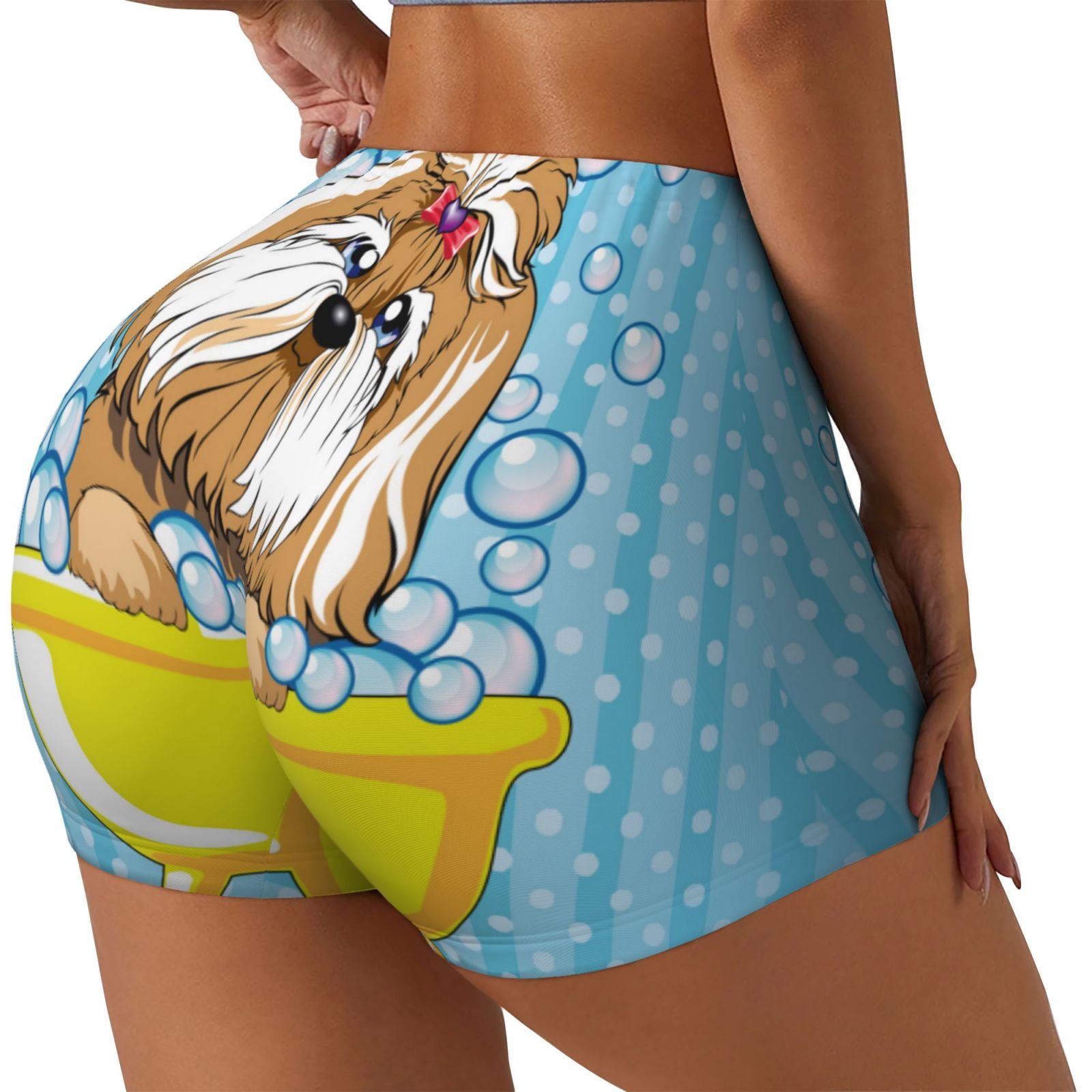 Uemuo Dog Takes a Bath in the Bathtub Pattern Women Workout Impact Shorts Scrunch Butt Lifting ...
