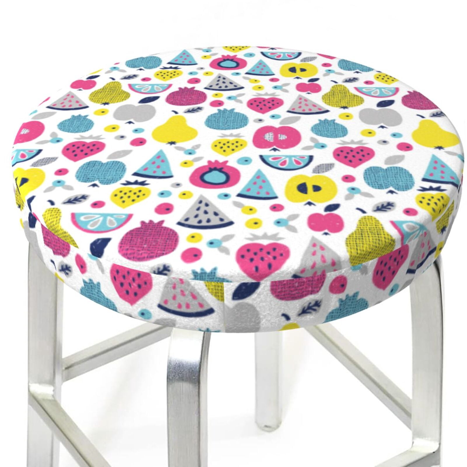 Uemuo Doodle Fruits Pattern Round Bar Stool Seat Covers Washable Stool ...