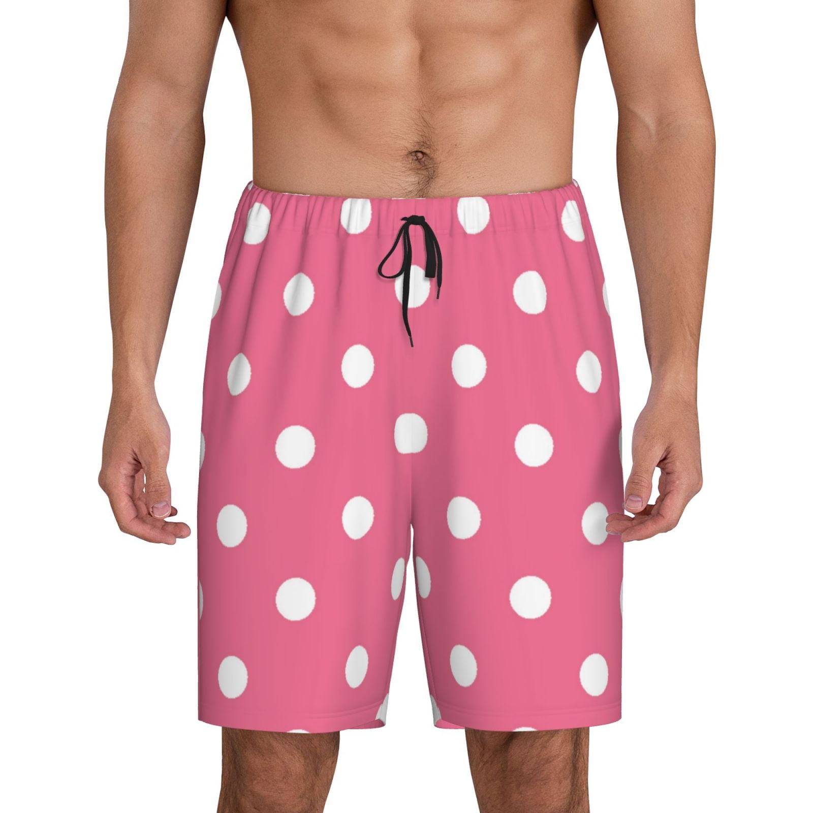 Uemuo Dots On Rose Red Background Pattern Men's Short Pajama Pants ...