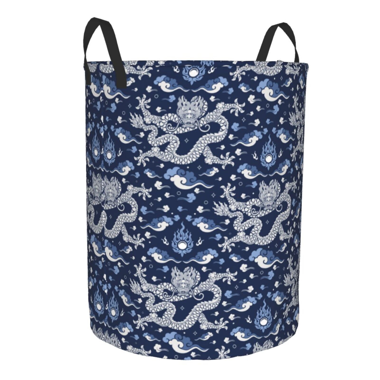 Uemuo Dragon Pattern Circular Laundry Hamper Basket with handles ...