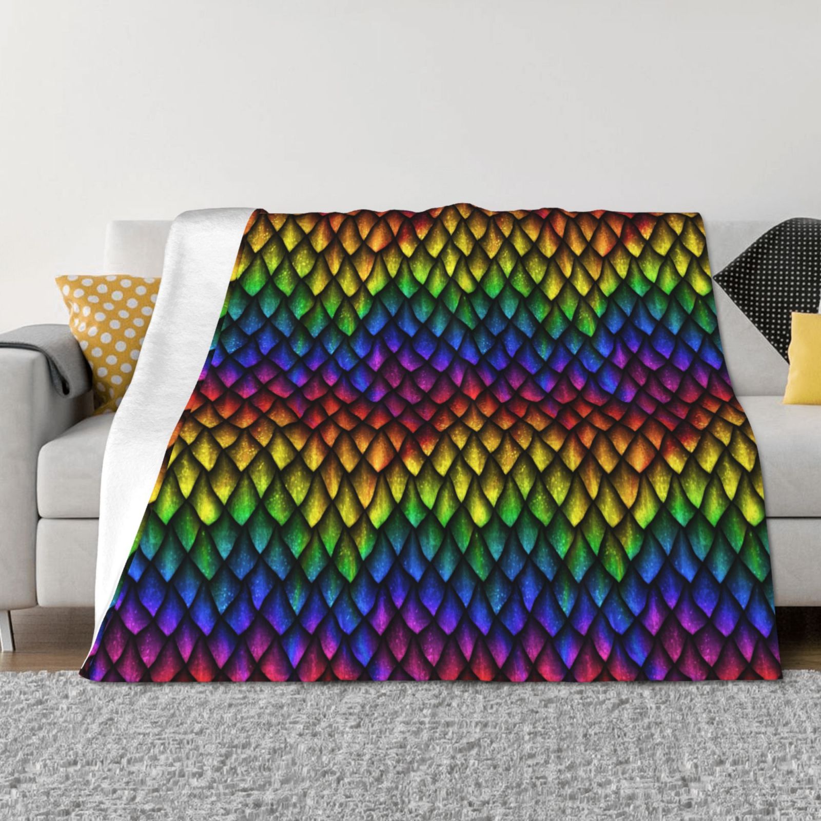Uemuo Dragon Scales Printed Throw Blanket for Couch, Fluffy Fuzzy ...