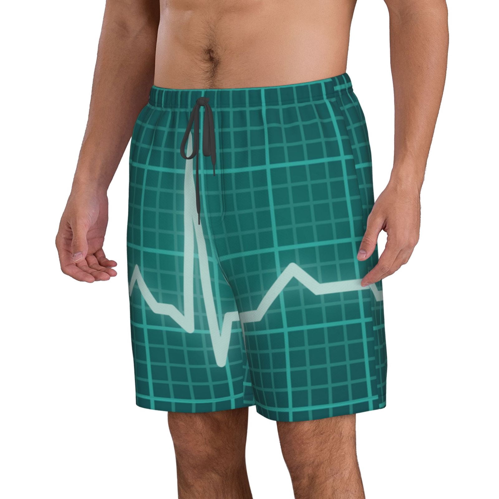 Uemuo ECG Wave Pattern Men's Swim Trunks Hawaiian Beach Bathing Suit ...