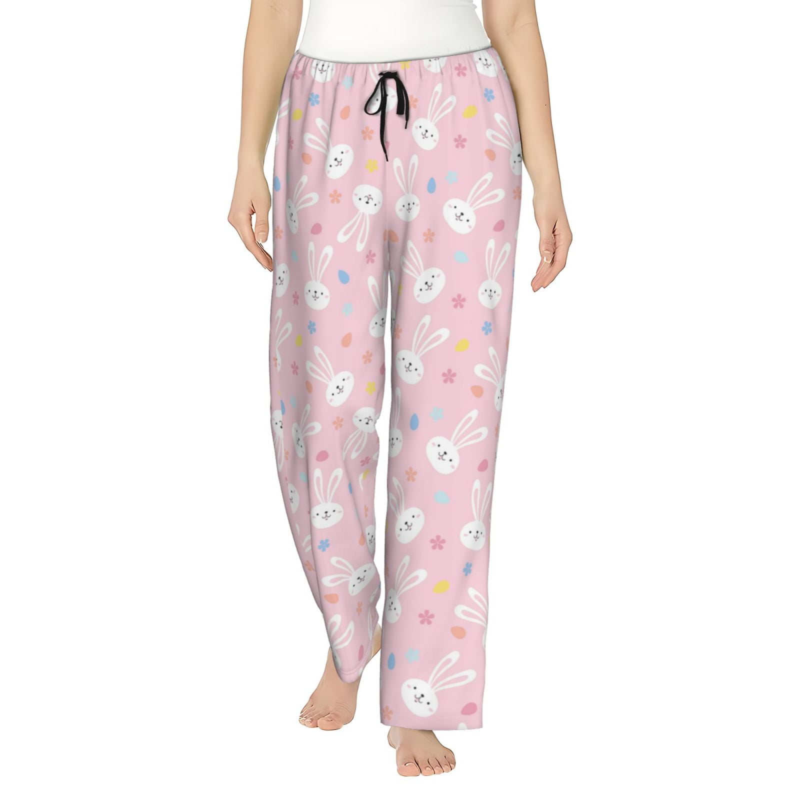 Uemuo Easter Cute Rabbit Pattern Women's Wide Leg Palazzo Lounge Pants ...