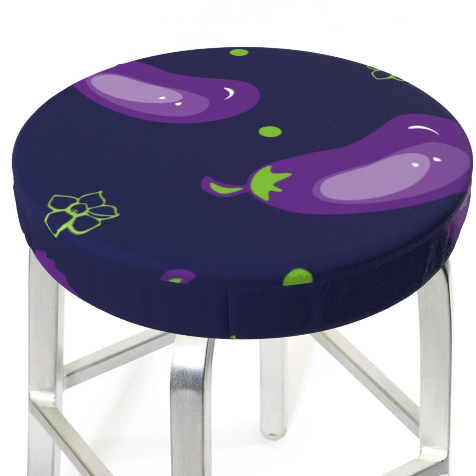 Uemuo Eggplant Pattern Round Bar Stool Seat Covers Washable Stool ...