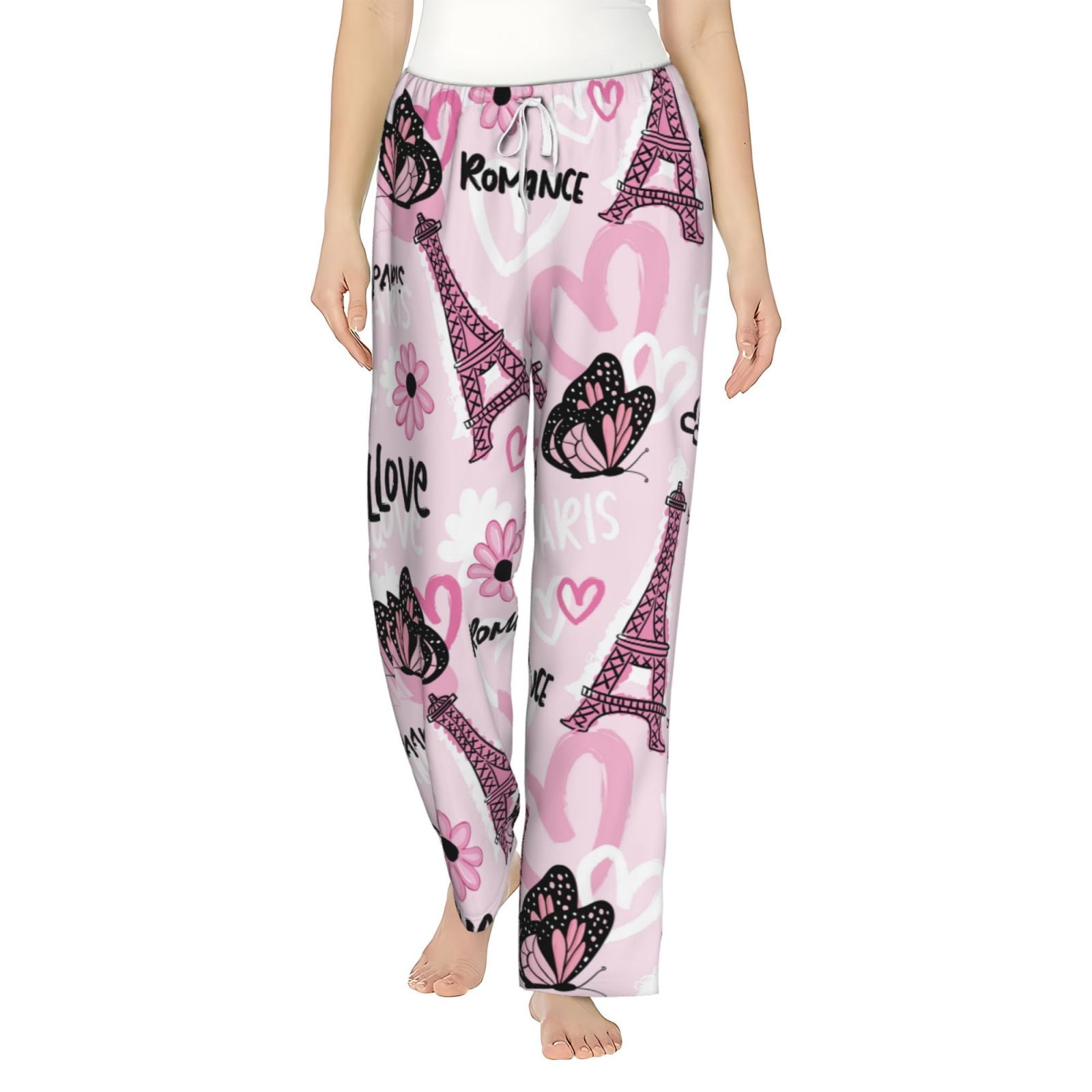 Uemuo Eiffel Tower and Butterflies Pattern Women's Wide Leg Palazzo ...