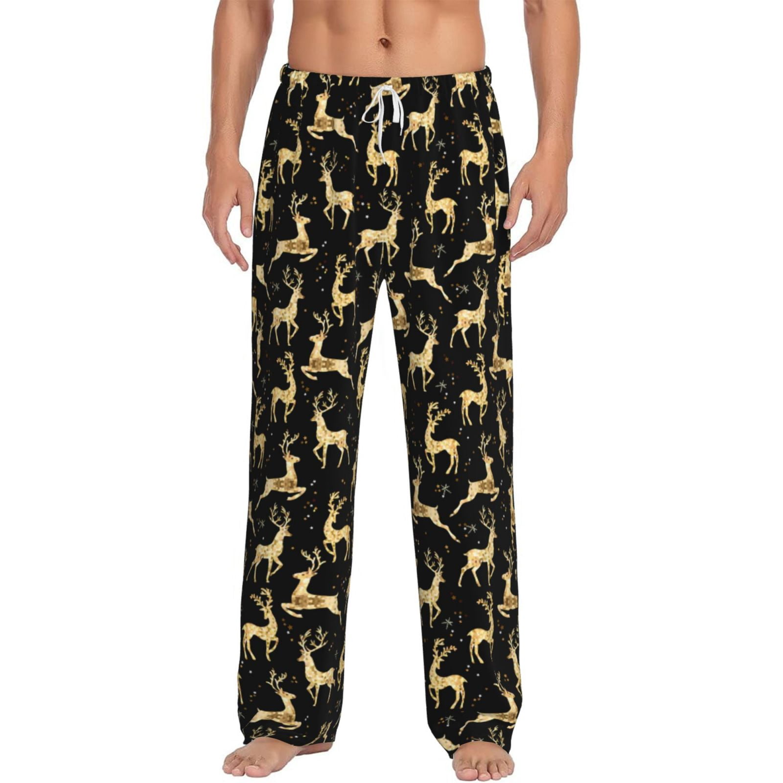 Uemuo Elegant Gold Moose Pattern Men's Wide Leg Palazzo Lounge Pants ...