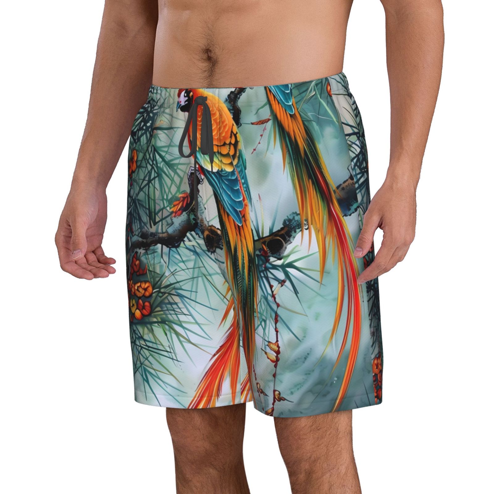 Uemuo Exotic Birds Forest Pattern Men's Swim Trunks Hawaiian Beach ...