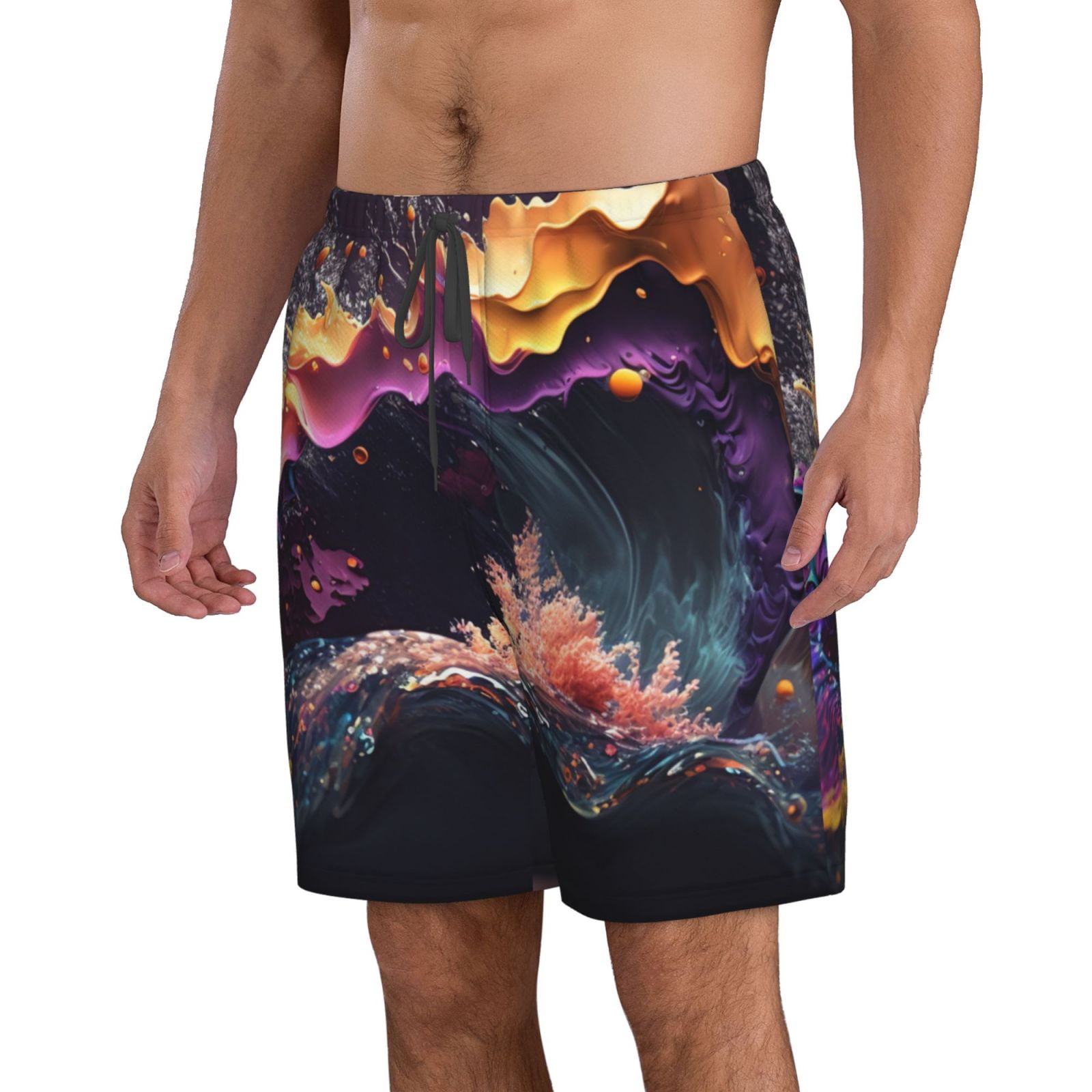 Uemuo Explosive Fluid Splash Art Pattern Men's Swim Trunks Hawaiian ...