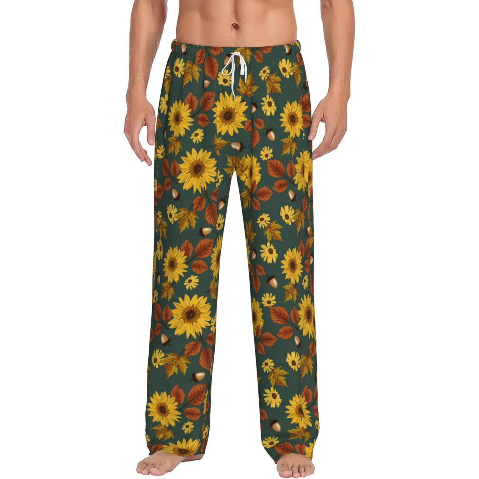Uemuo Fall Daisy Leaf Nuts Pattern Men's Wide Leg Palazzo Lounge Pants ...