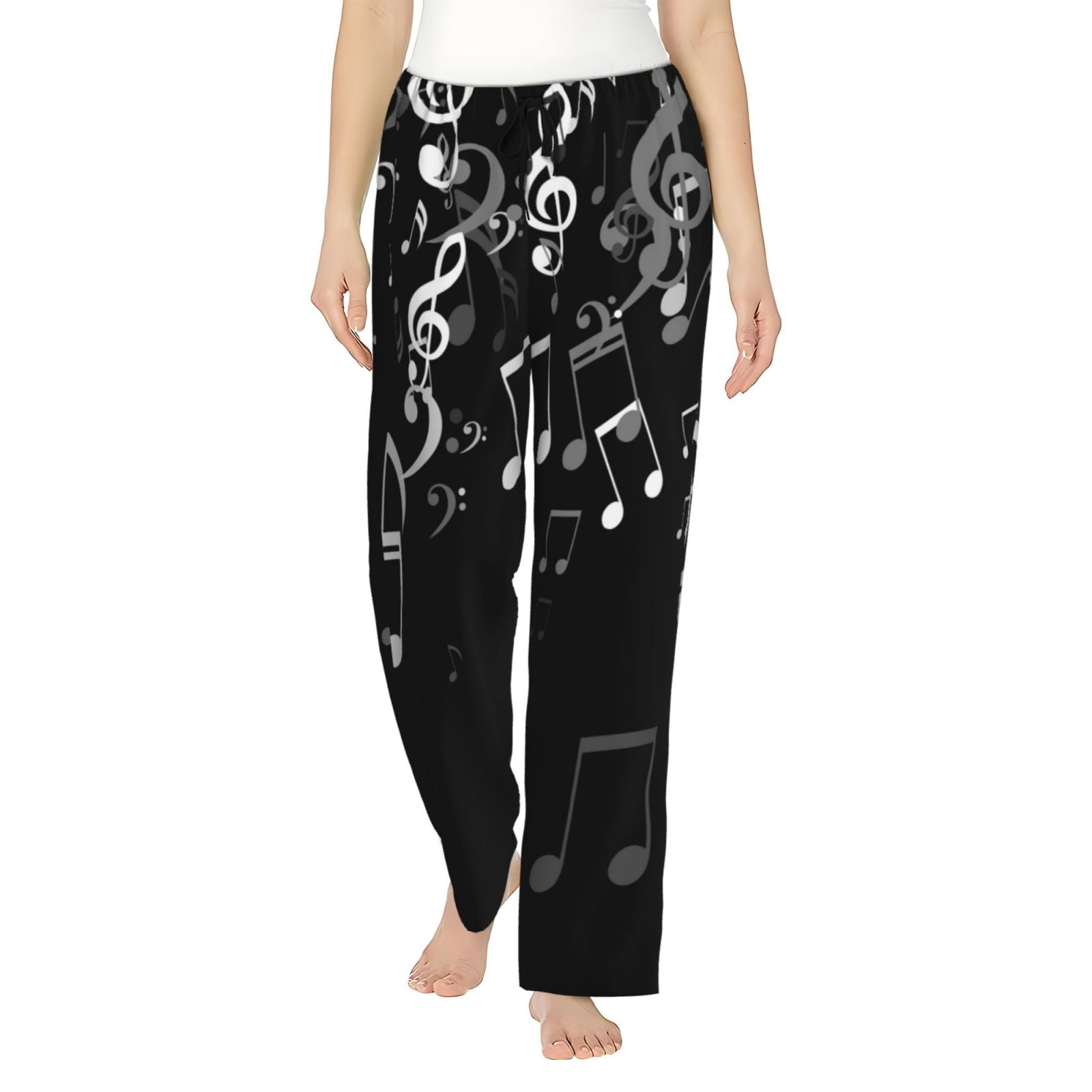 Uemuo Falling Musical Pattern Women's Wide Leg Palazzo Lounge Pants ...
