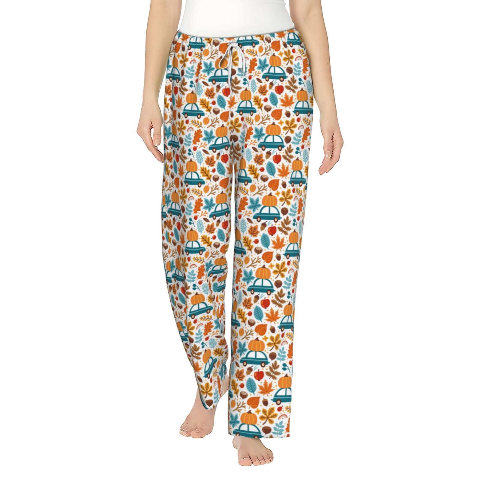 Uemuo Falling Pumpkins On Car Pattern Women's Wide Leg Palazzo Lounge ...