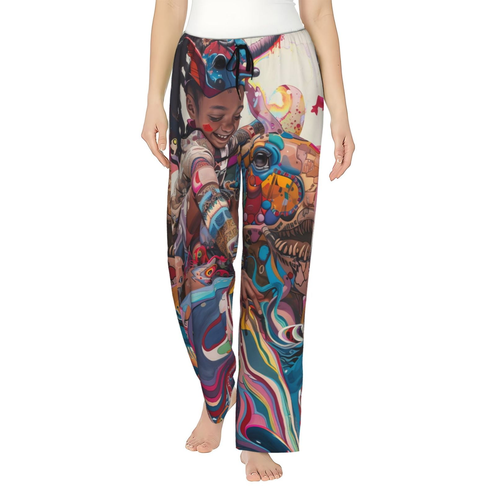 Uemuo Fantasy Colorful Beast Pattern Women's Wide Leg Palazzo Lounge ...