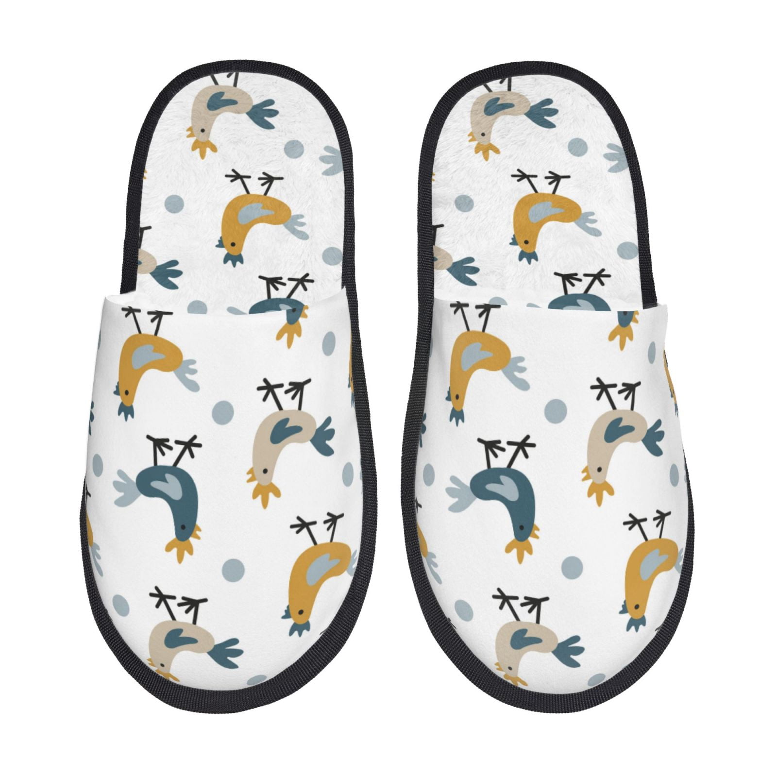 Uemuo Farm Roosters Printe Plush Furry Slippers with EVA Sole for Men ...