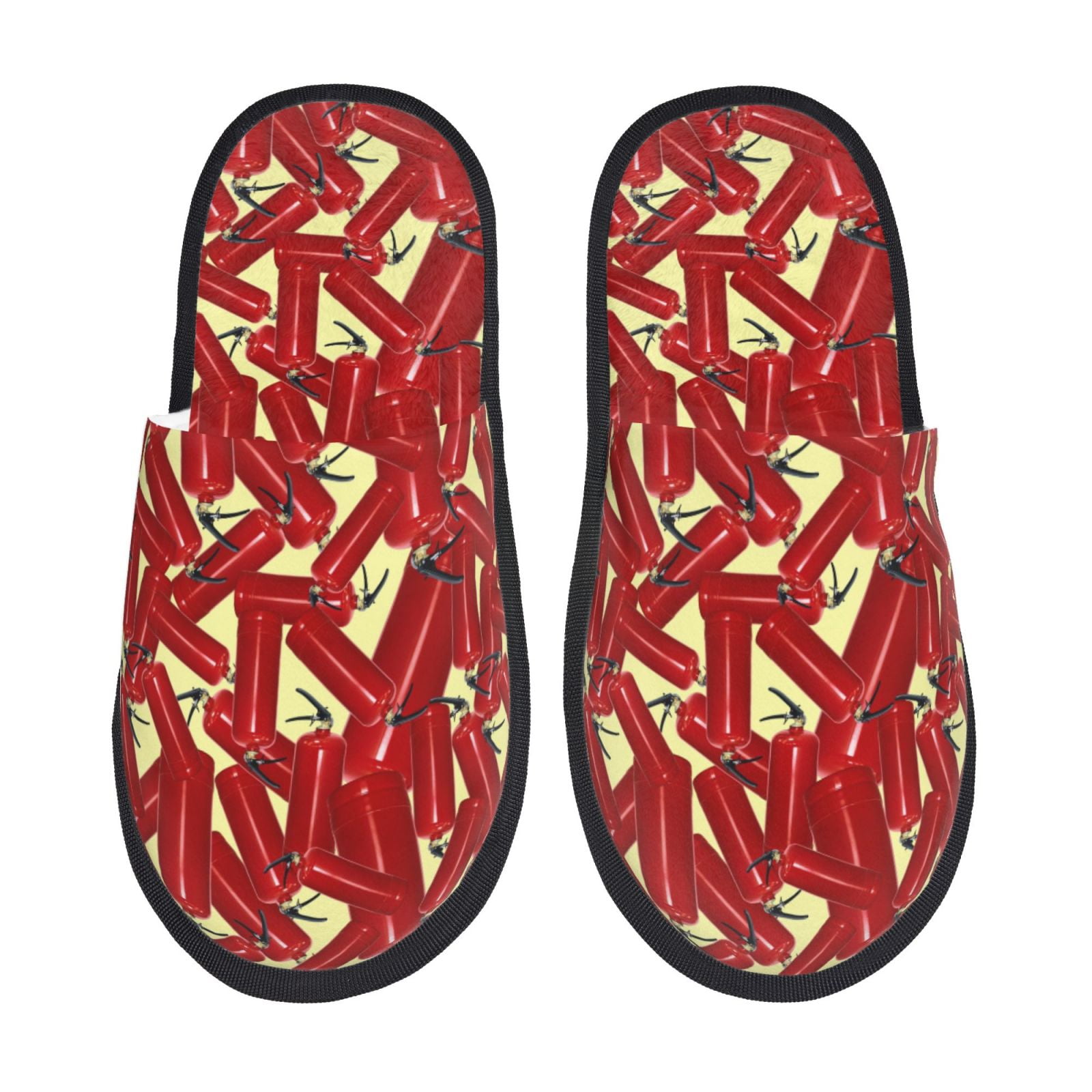 Uemuo Fire Extinguisher Printe Plush Furry Slippers with EVA Sole for Men & Women, Cozy House ...