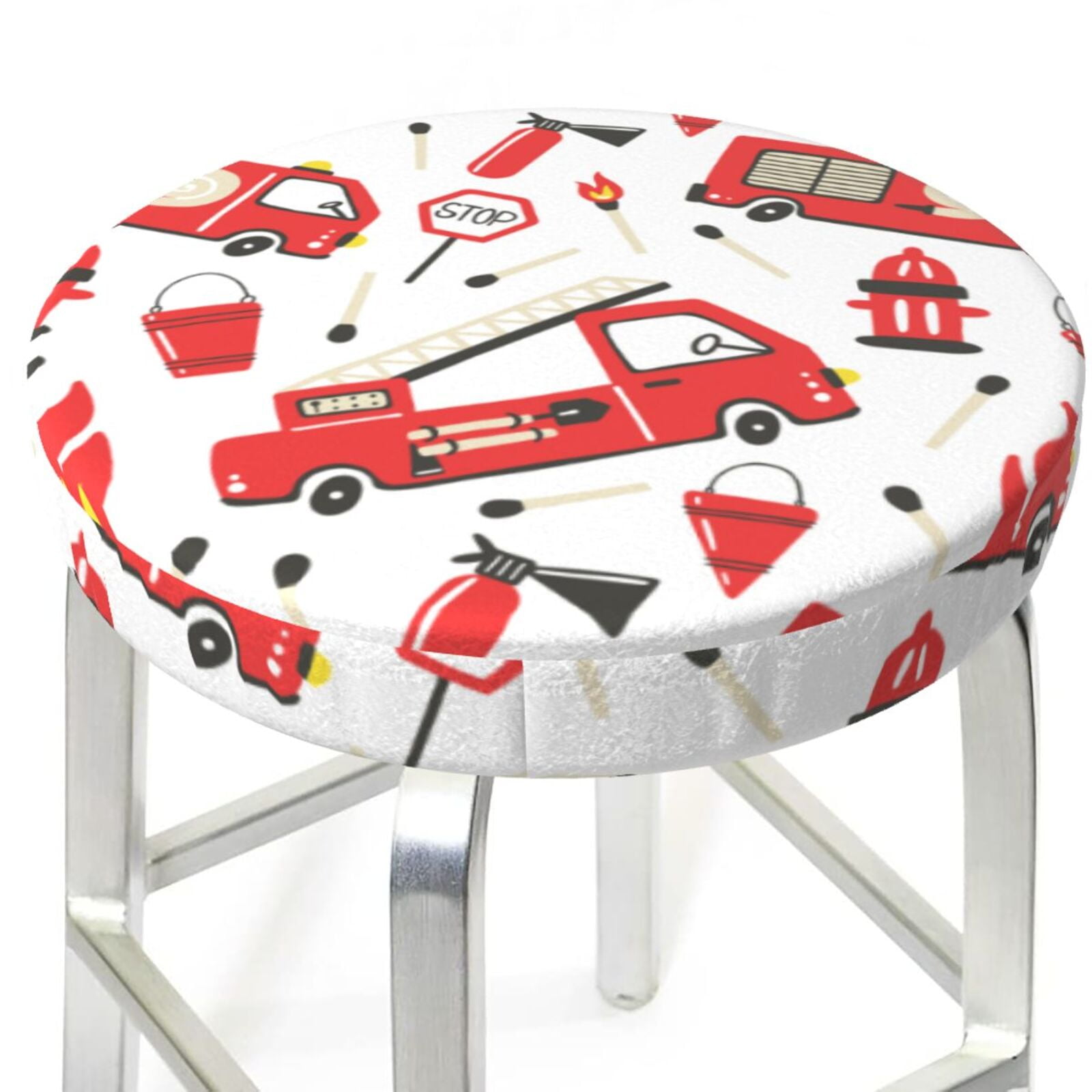 Uemuo Fire Truck Pattern Round Bar Stool Seat Covers Washable Stool ...