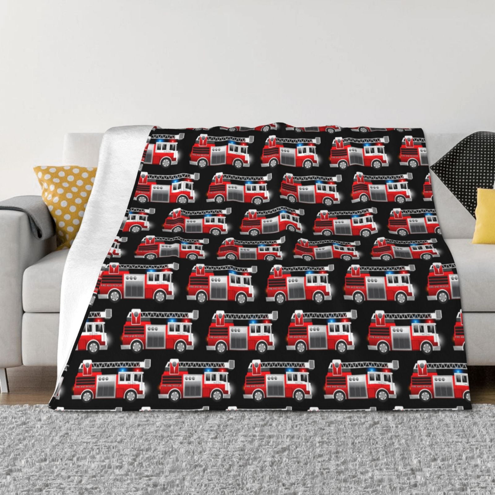 Uemuo Fire and Rescue Truck Printed Throw Blanket for Couch, Fluffy ...