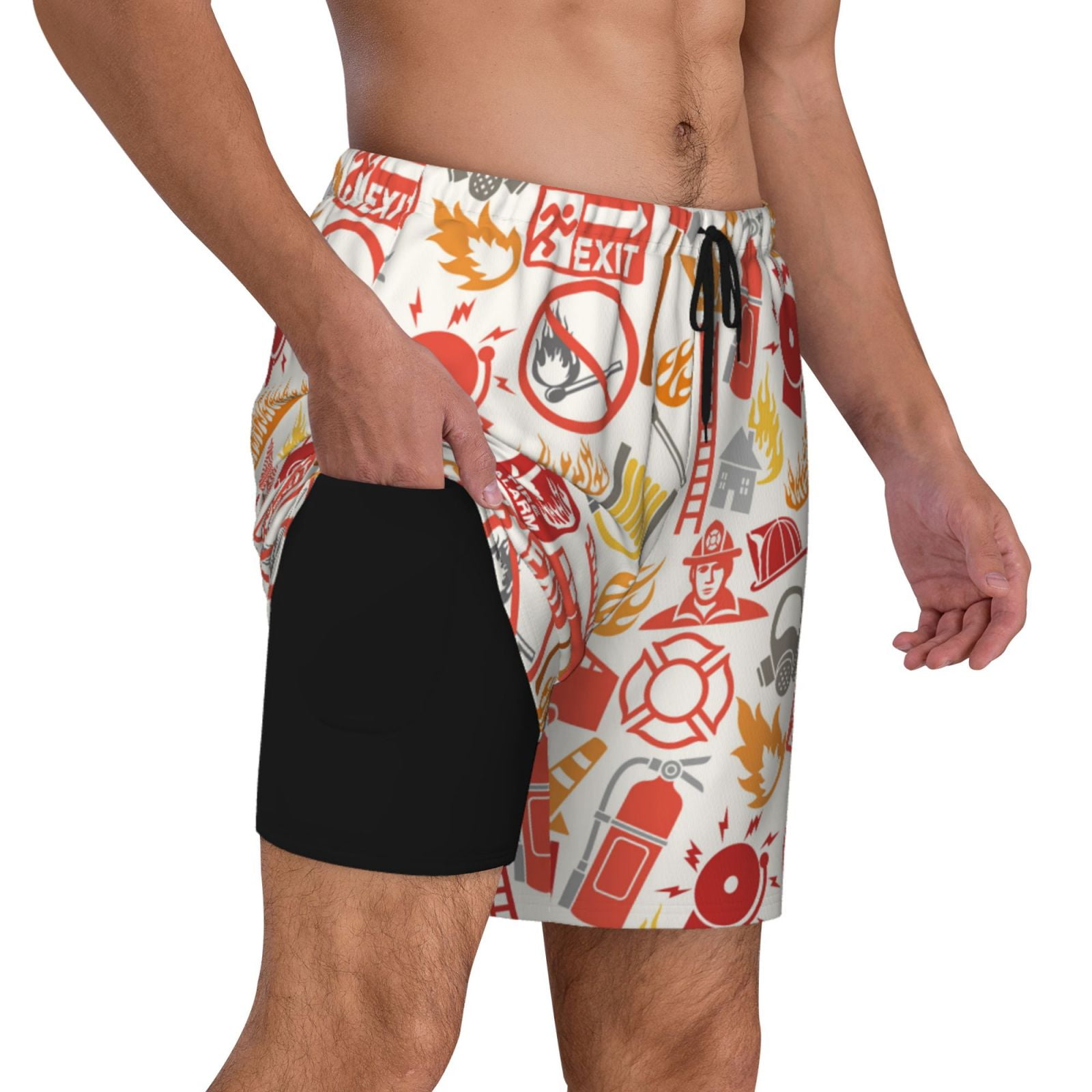 Uemuo Firefighter Icons Pattern Mens Swim Trunks Quick Dry Board Shorts ...