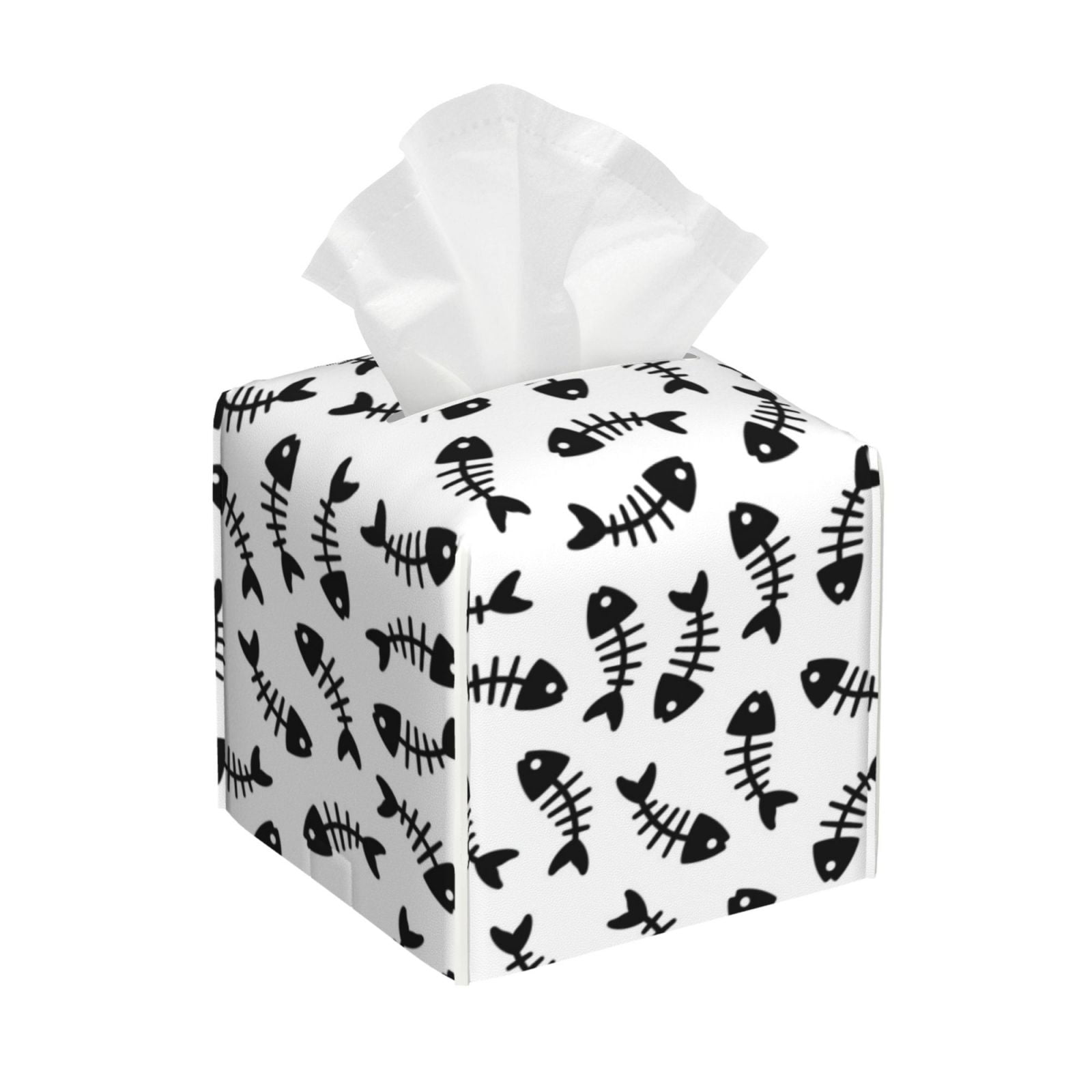 Uemuo Fish Bone Tissue Box Cover Holder, Square with Bottom Belt - PVC ...