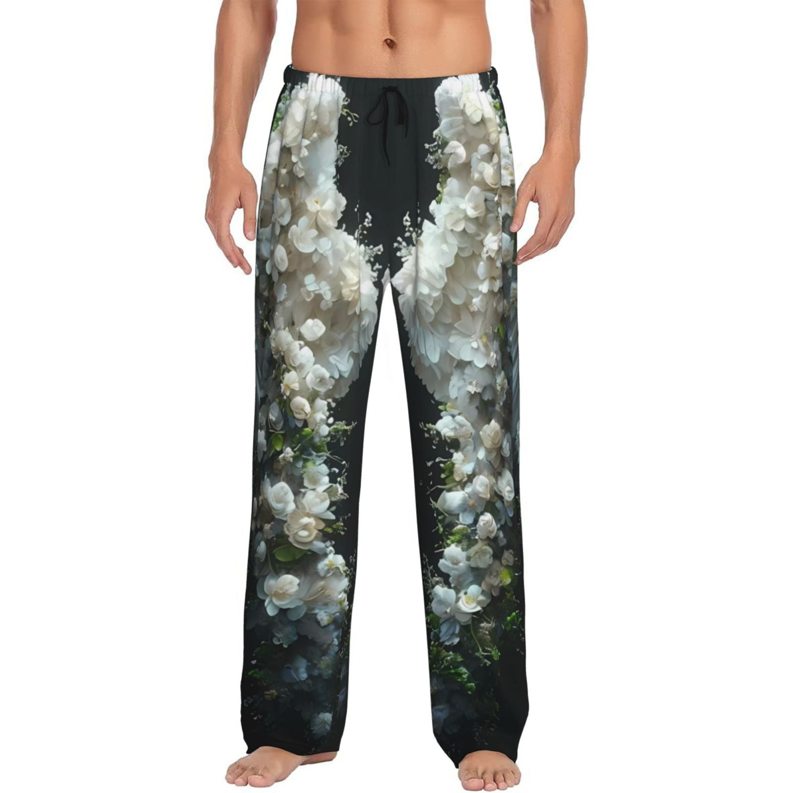 Uemuo Floral Angelic White Wings Pattern Men's Wide Leg Palazzo Lounge ...