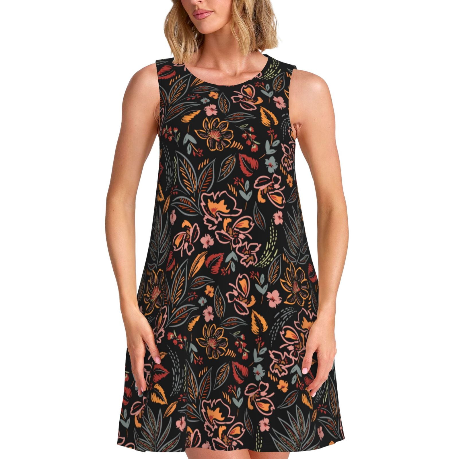 Uemuo Floral Pattern Women’s Sleeveless Dress – Casual Summer A-Line ...