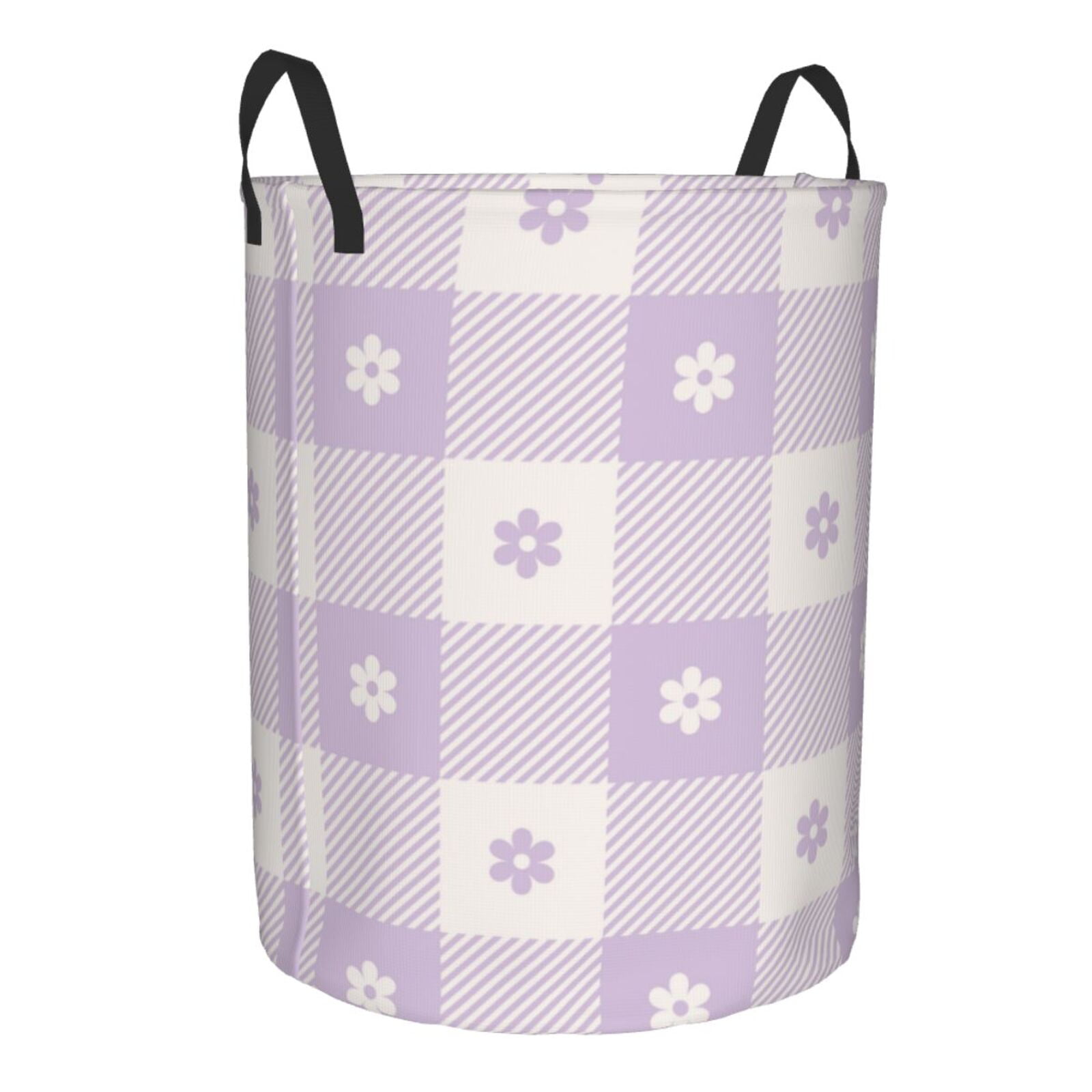 Uemuo Floral Purple Buffalo Plaid Pattern Circular Laundry Hamper ...