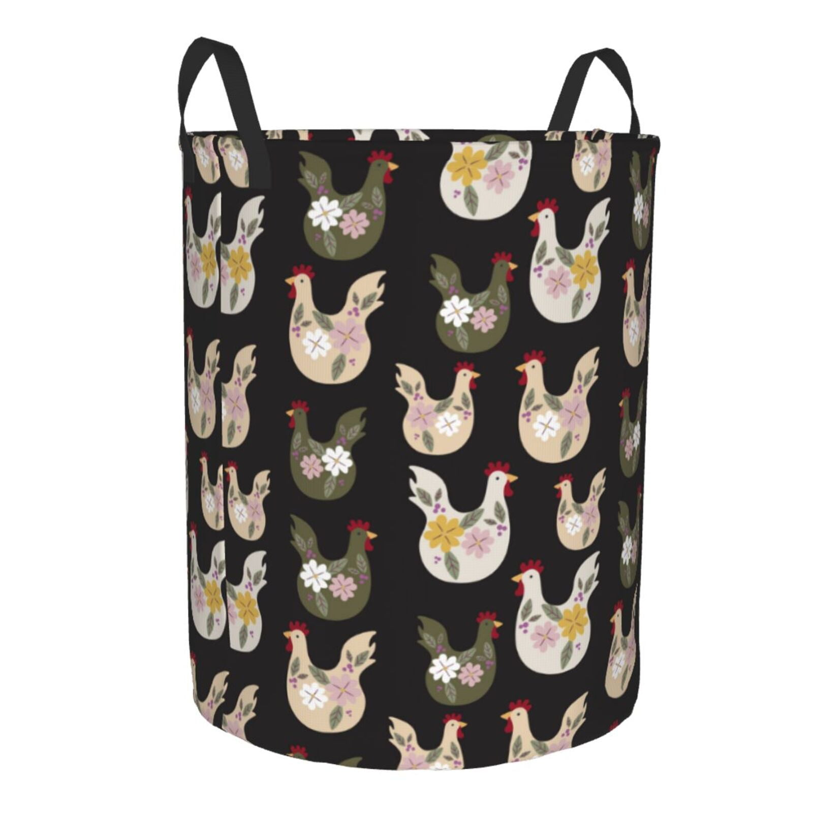 Uemuo Flowe Rooster Pattern Circular Laundry Hamper Basket with handles ...