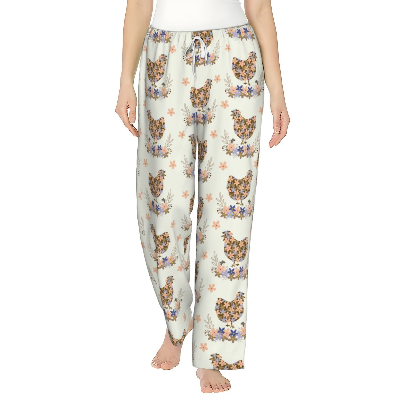 Uemuo Flower Chicken Pattern Women's Wide Leg Palazzo Lounge Pants with ...