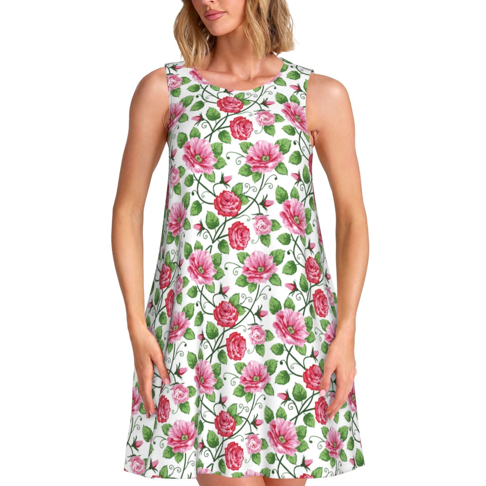Uemuo Flower Pattern Women’s Sleeveless Dress – Casual Summer A-Line ...