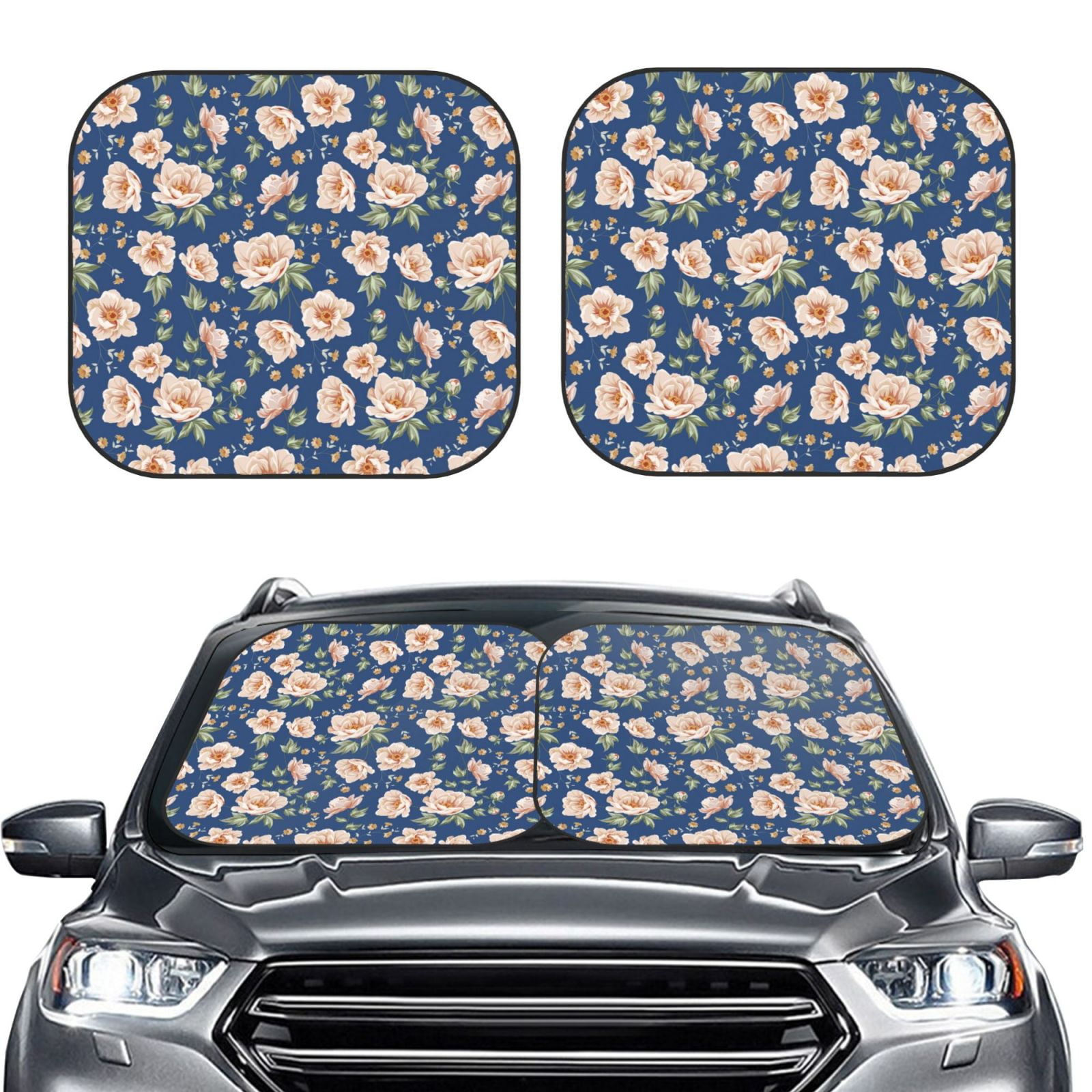 Uemuo Flower Printed 2 PCS Car Windshield Sun Shade, Auto Sun Heat and ...