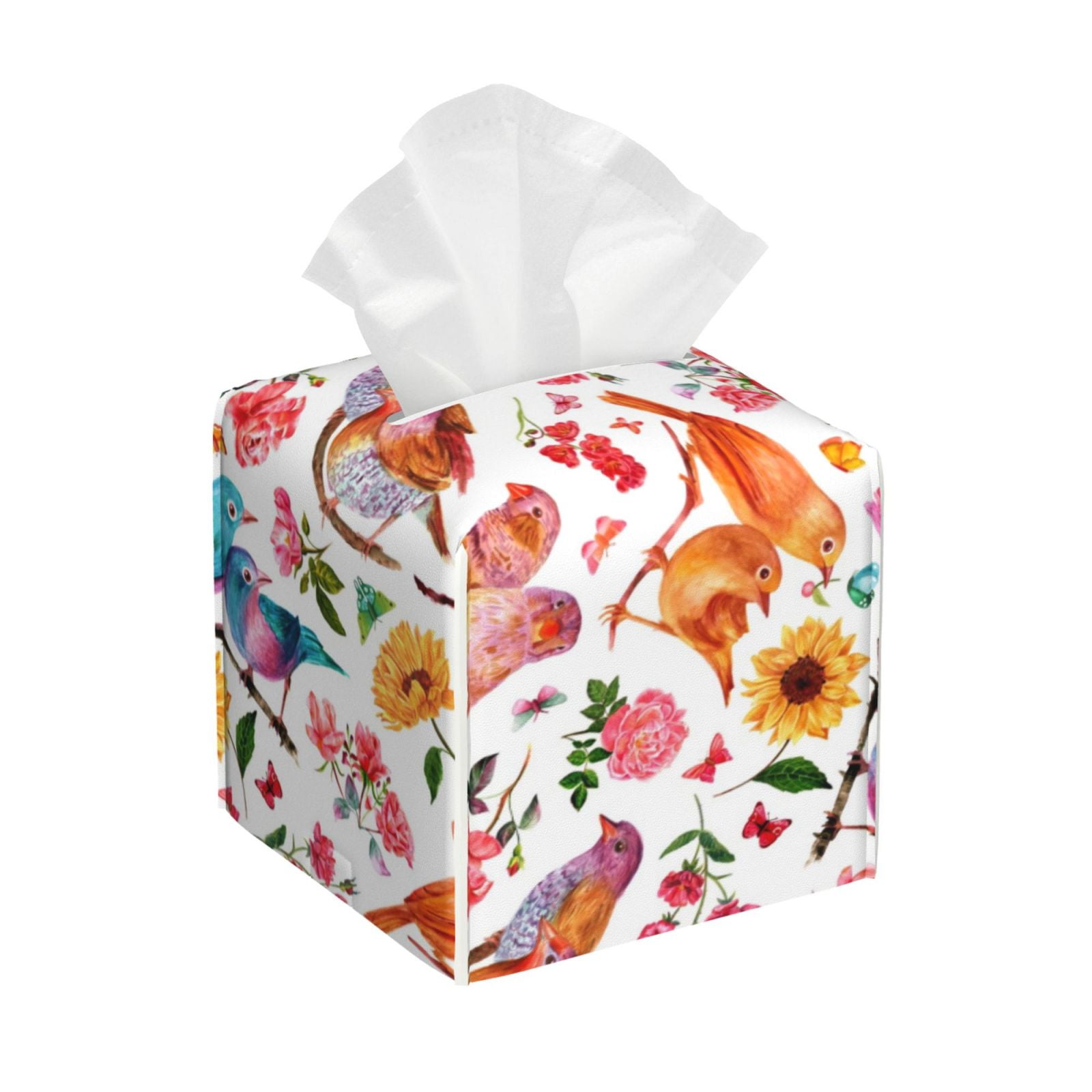 Uemuo Flowers Birds And Butterflies Tissue Box Cover Holder, Square ...