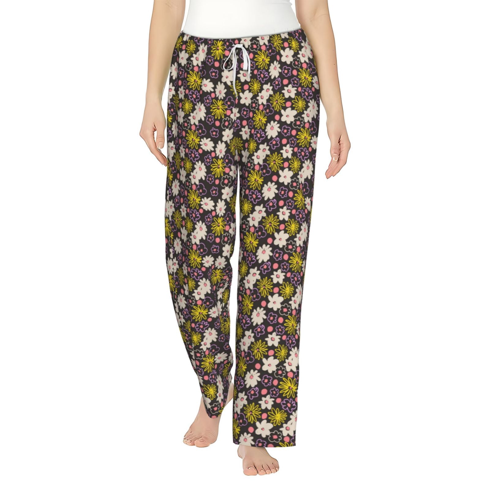 Uemuo Flowers Daisy Pattern Women's Wide Leg Palazzo Lounge Pants with ...