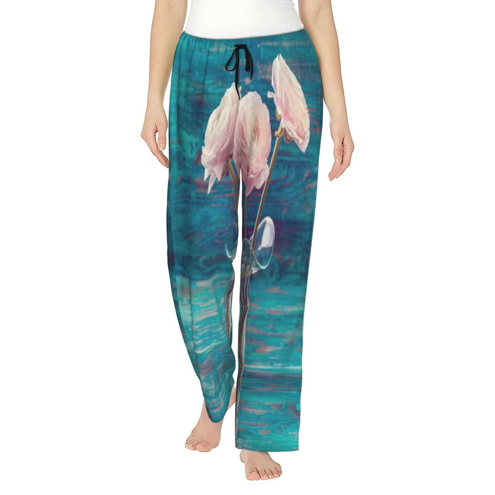 Uemuo Flowers in Glass Vase Pattern Women's Wide Leg Palazzo Lounge ...