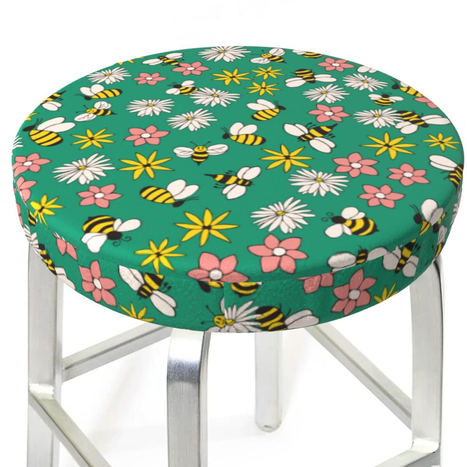 Uemuo Flying Bees Pattern Round Bar Stool Seat Covers Washable Stool ...