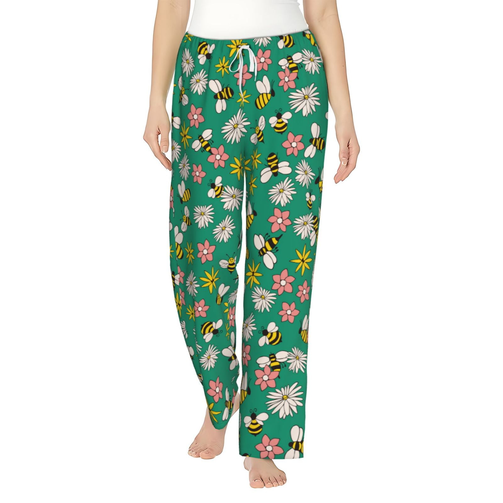 Uemuo Flying Bees Pattern Women's Wide Leg Palazzo Lounge Pants with ...