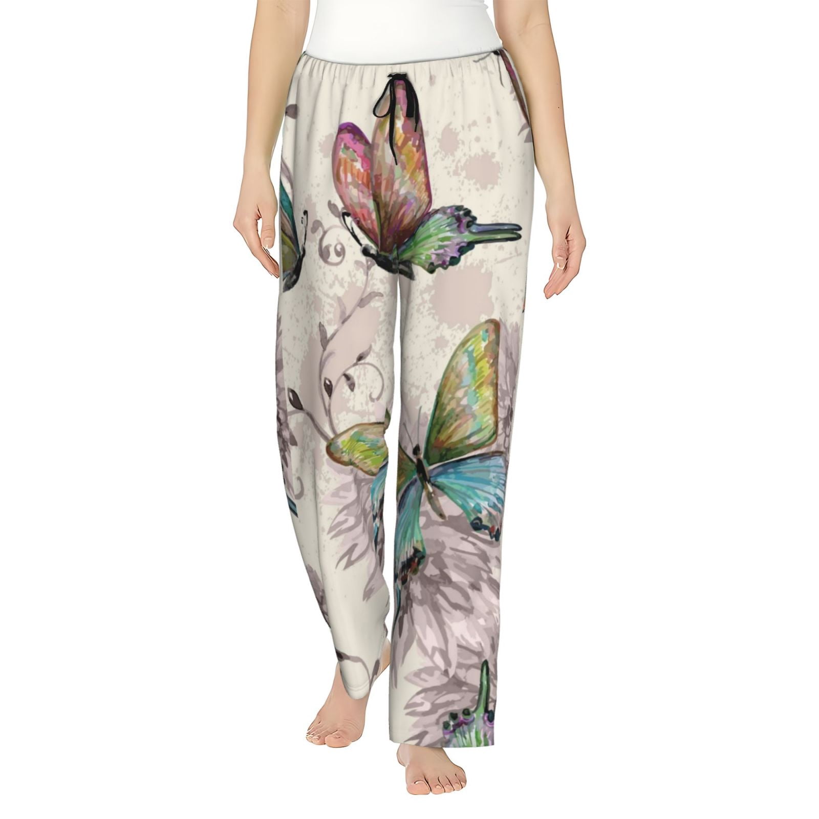 Uemuo Flying Butterflies-1 Pattern Women's Wide Leg Palazzo Lounge ...
