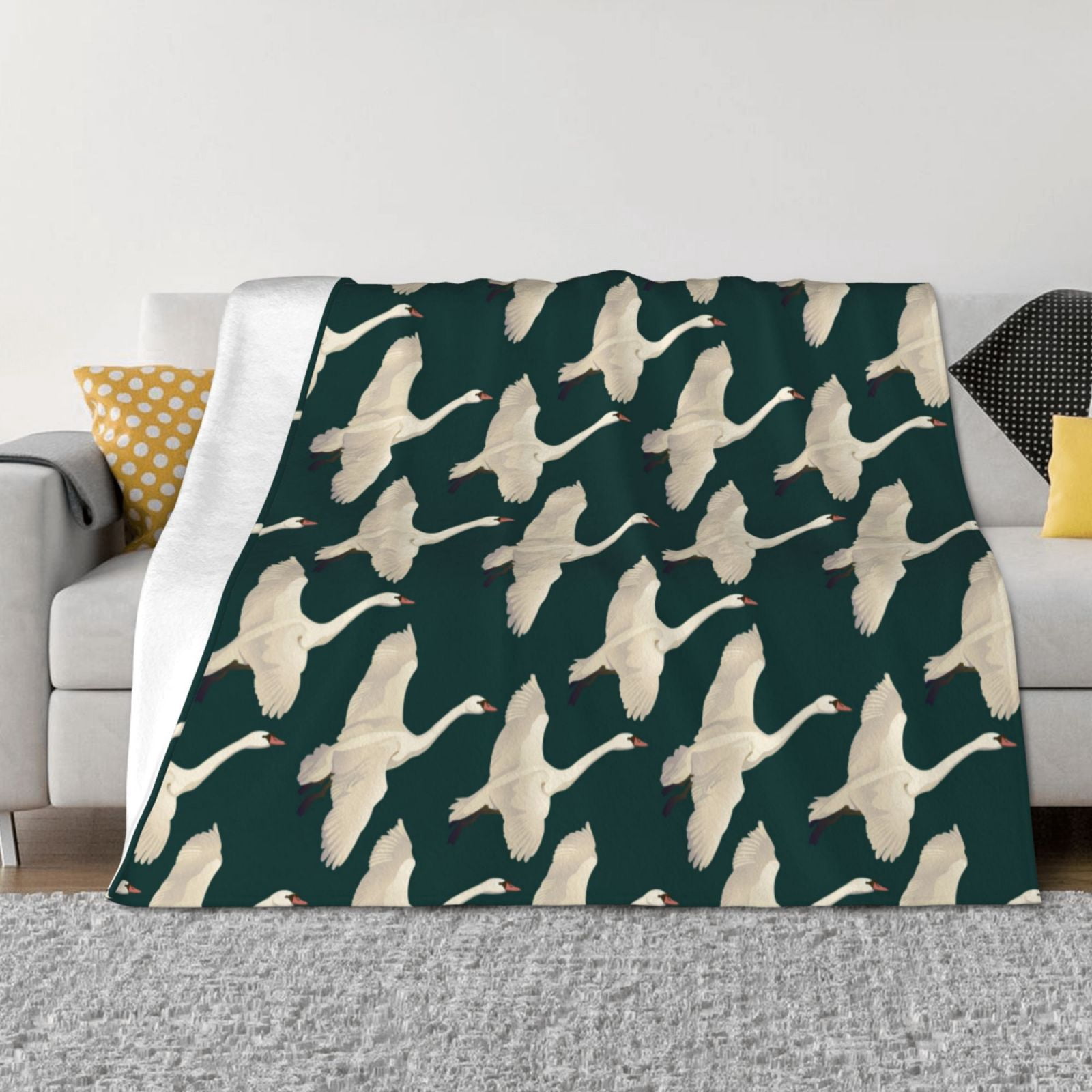 Uemuo Flying Swans Printed Throw Blanket for Couch, Fluffy Fuzzy ...