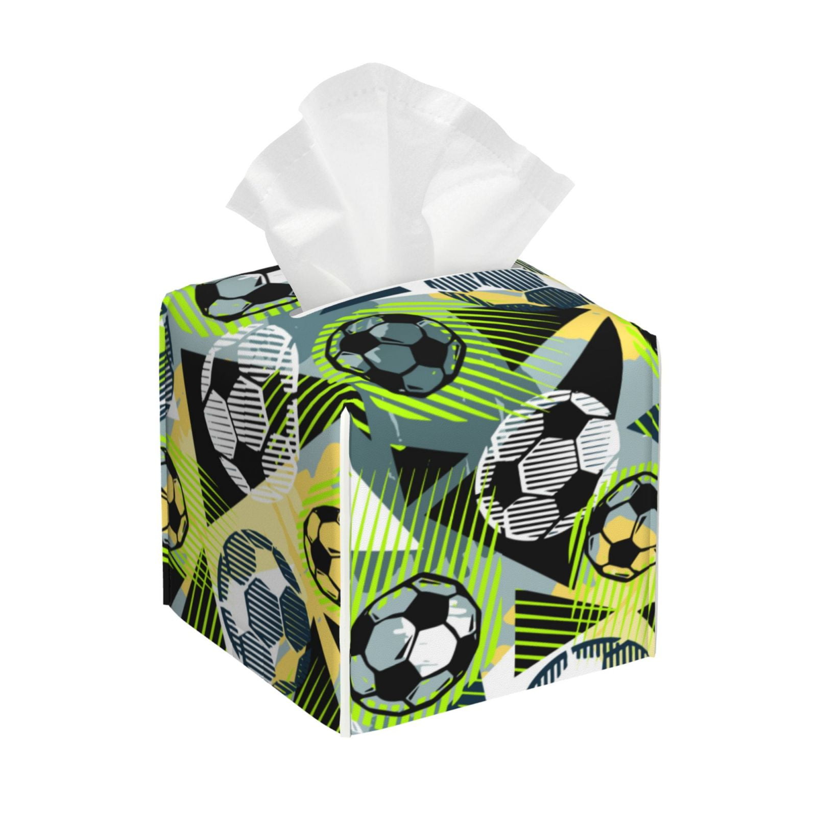 Uemuo Football Doodle Tissue Box Cover Holder, Square with Bottom Belt ...