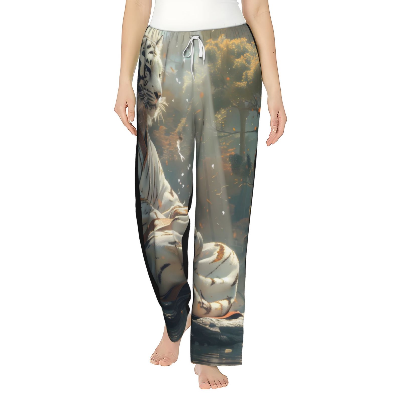 Uemuo Forest Meditating White Tiger Pattern Women's Wide Leg Palazzo ...