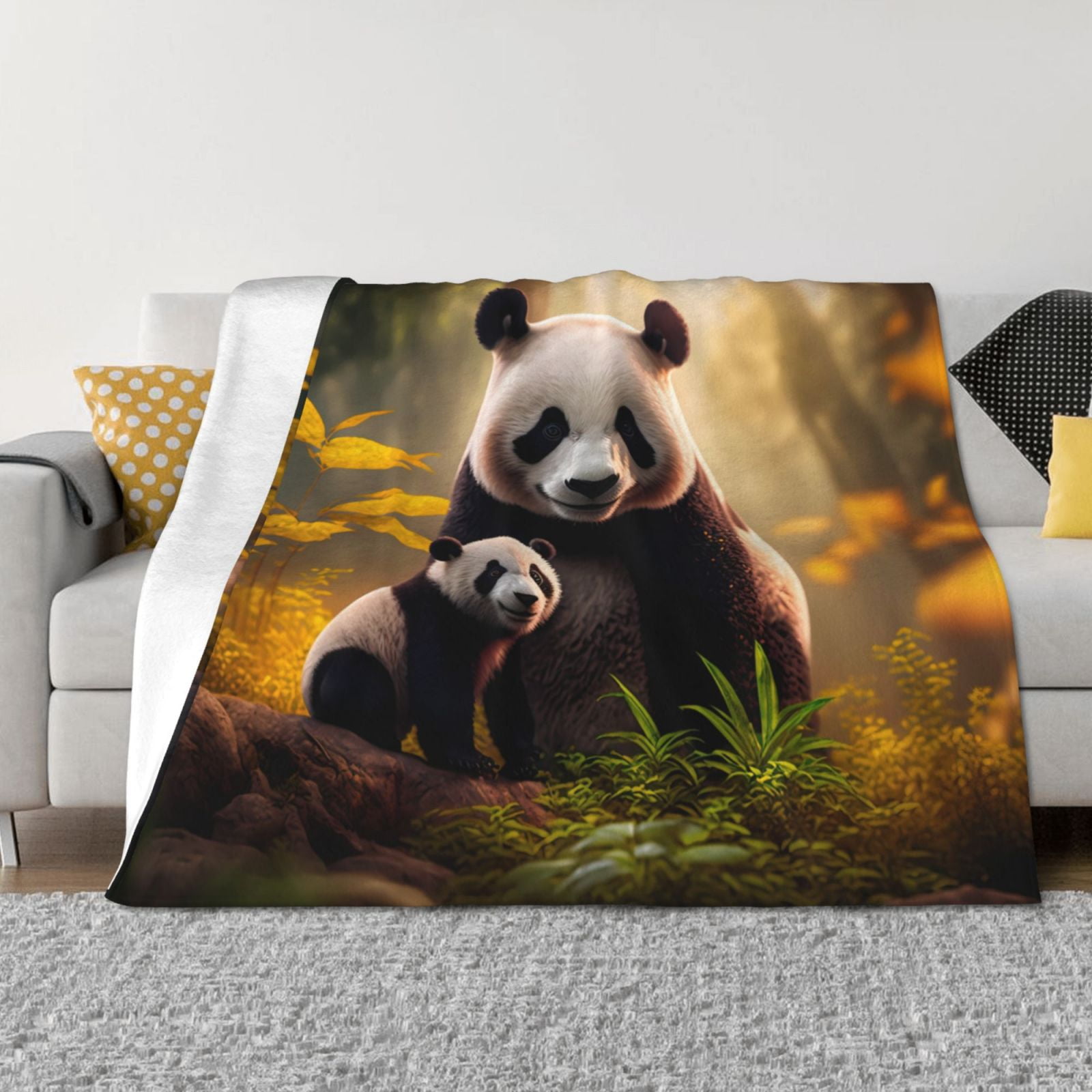 Uemuo Forest Panda Printed Throw Blanket for Couch, Fluffy Fuzzy ...