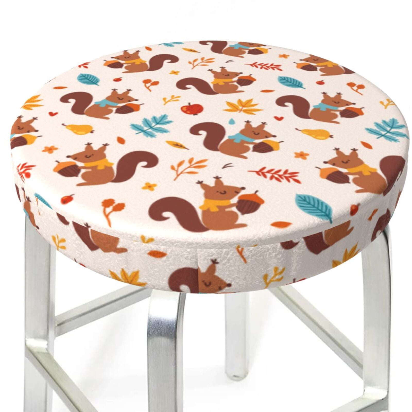 Uemuo Forest Squirrel Nuts Pattern Round Bar Stool Seat Covers Washable ...