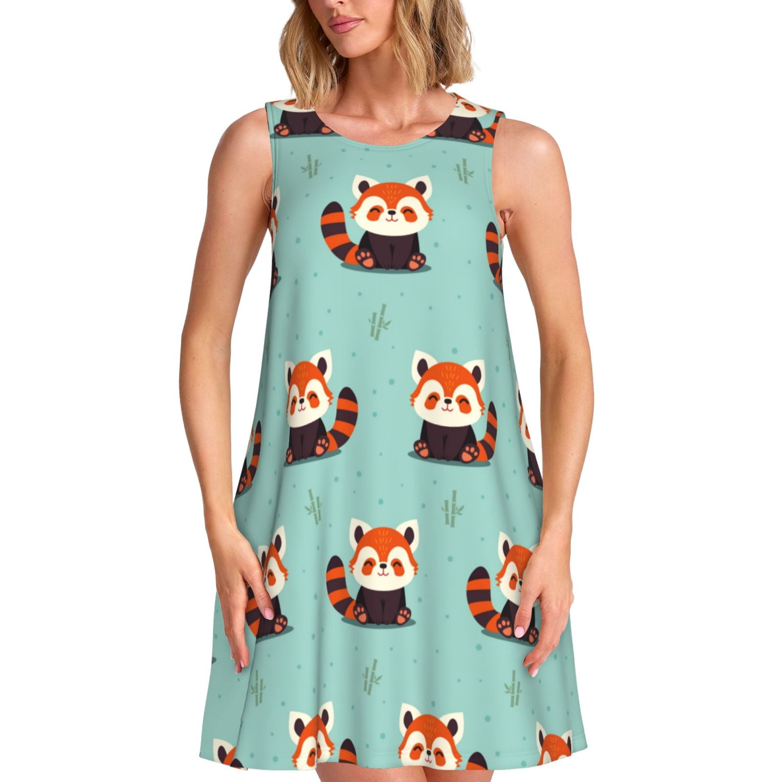Uemuo Fox Pattern Women’s Sleeveless Dress – Casual Summer A-Line Dress ...