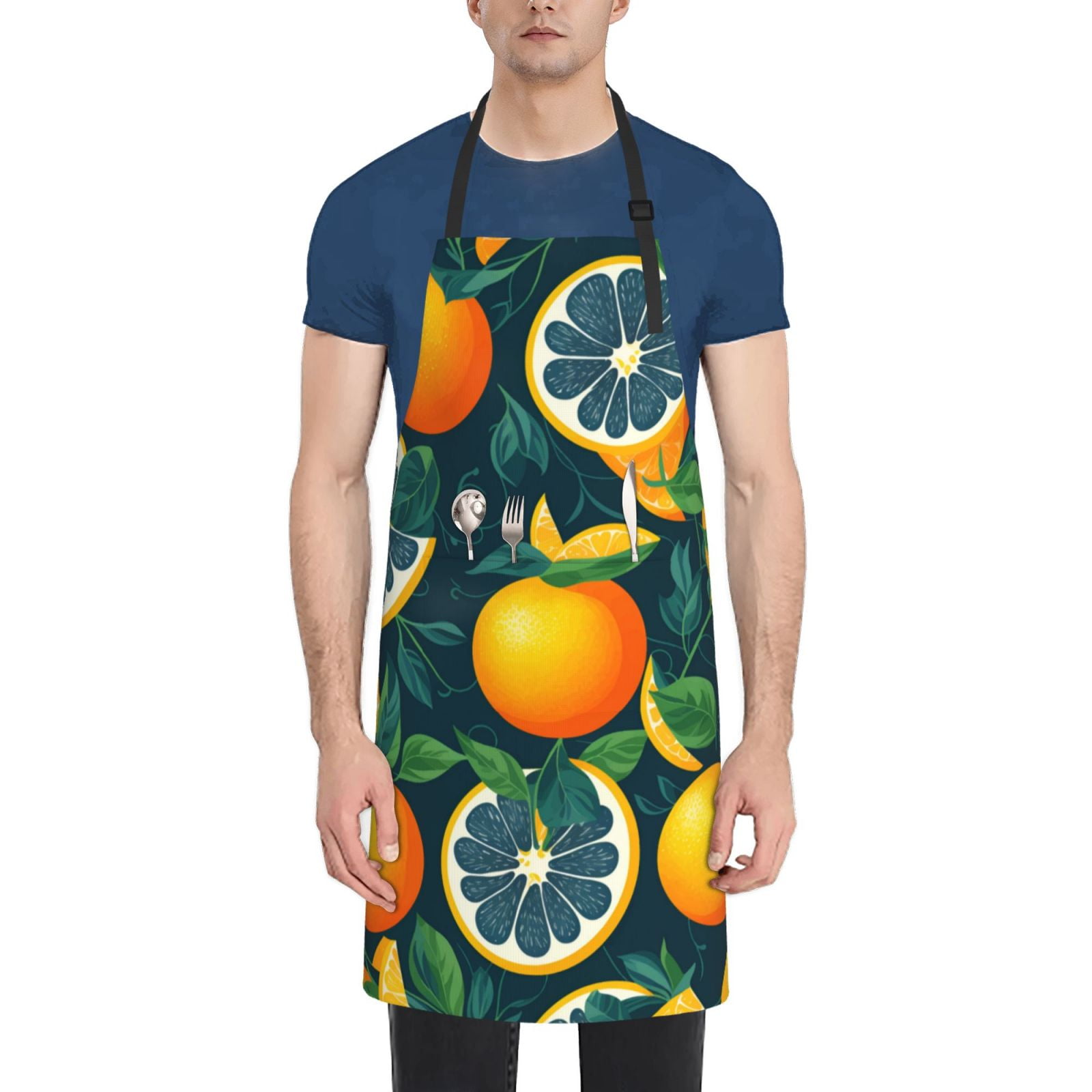 Uemuo Fresh Orange Pattern Waterproof Apron Adjustable Dishwasher Apron ...