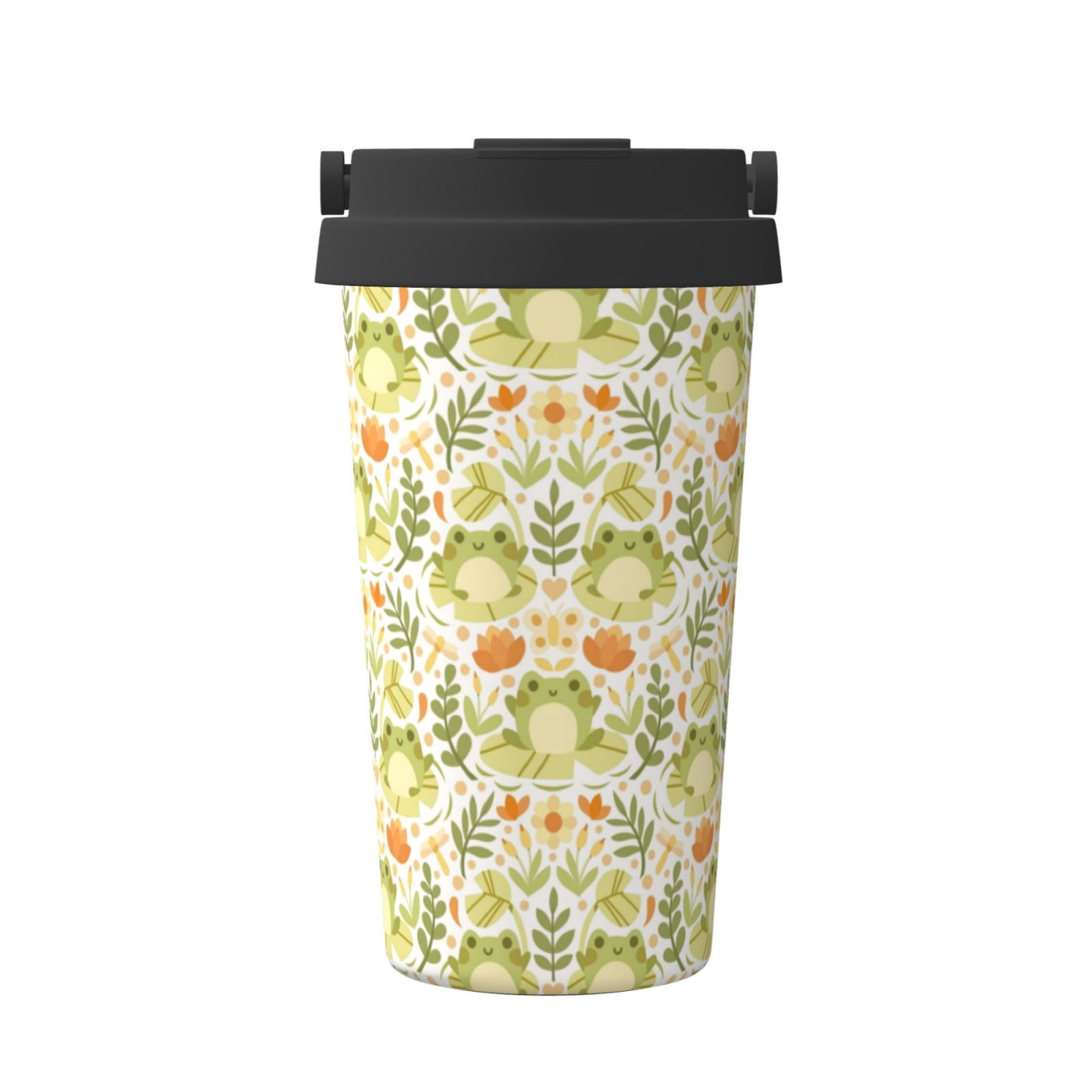 Uemuo Frogs And Botanical Print Carry Insulated Coffee Mug, Travel Mug ...